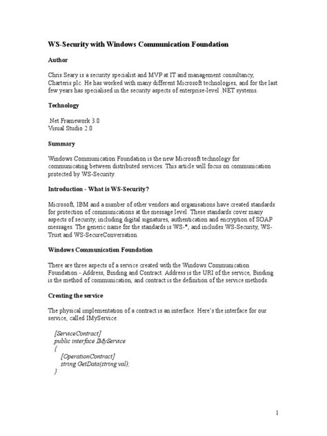 Wcf And Ws Security Updated Pdf Windows Communication Foundation Soap