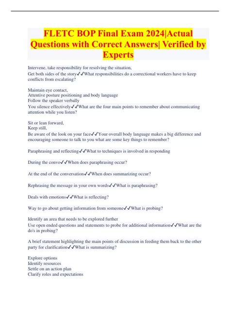 FLETC BOP Final Exam Actual Questions With Correct Answers Verified By Experts FLETC BOP