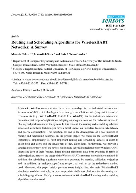 Pdf Routing And Scheduling Algorithms For Wirelesshartnetworks A Survey
