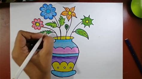 මල් පෝච්චියක් ඇඳ ලස්සනට පාට කරමු How To Draw Flower Vase Youtube
