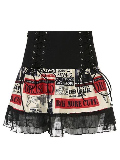 Patchwork Printed Lace Up Mini Skirt Artofit