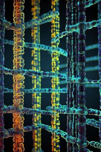 Glowing Nodes On Digital Dna Matrix Premium Ai Generated Image