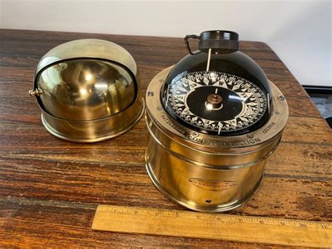 Vintage Danforth Constellation Polished Brass Binnacle Compass 5 Card