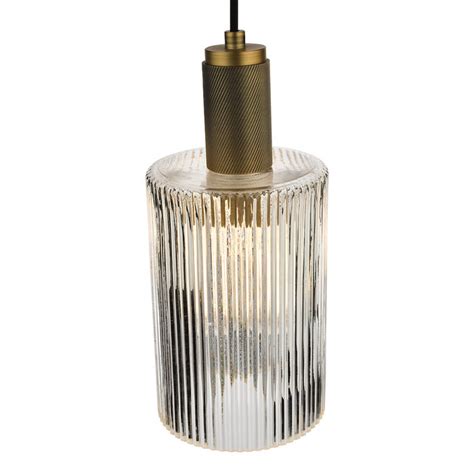 Emma Solid Brass And Ribbed Cylinder Glass Pendant Light Lightbox