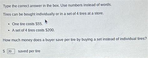 Type The Correct Answer In The Box Use Numbers Instead Of Words Tires