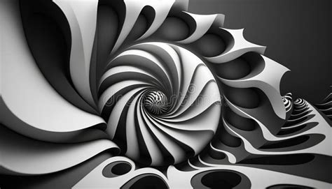 3d Render Of Abstract Background With Spiral Pattern In Black And White Stock Illustration