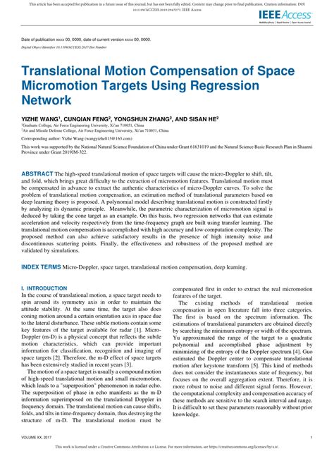 Pdf Translational Motion Compensation Of Space Micromotion Targets Using Regression Network