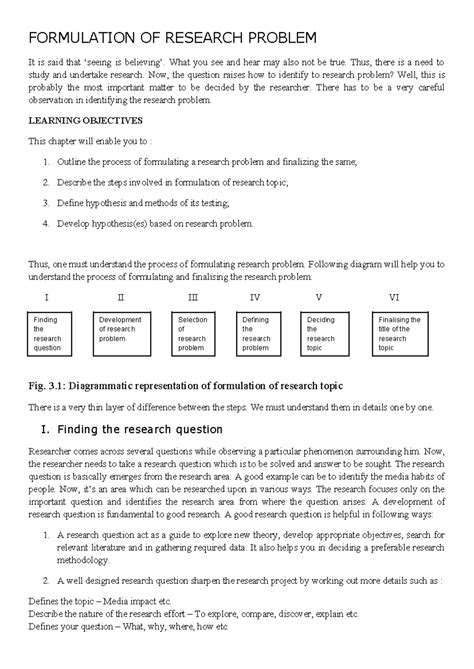 Formulation Of Research Problem Formulation Of Research Problem It Is