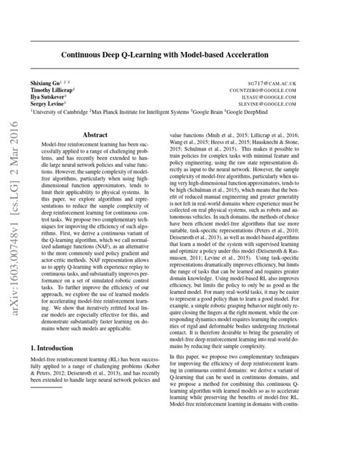 Continuous Deep Q Learning With Model Based Acceleration Pdf