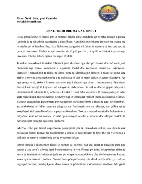 Identifikimi Dhe Matja E Riskut 1 Nuhi Sela Docx