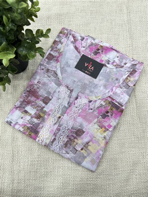 L Size Printed Premium Rayon Nighty Vika Boutique