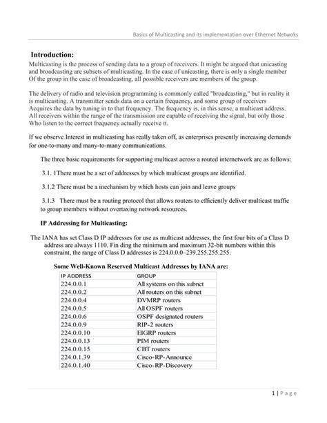 Basics Of Multicasting And Its Implementation On Ethernet Networks Pdf