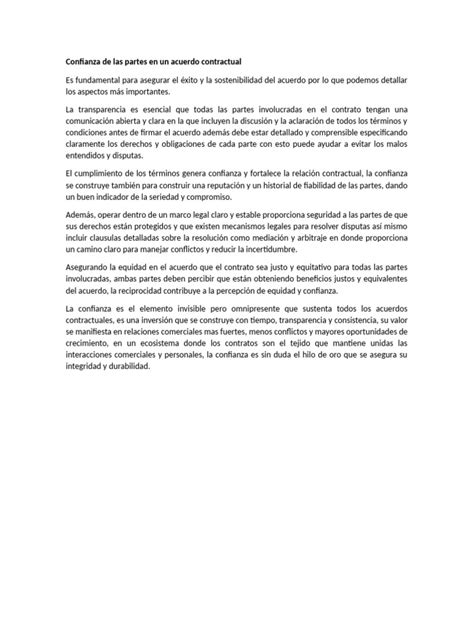 Confianza De Las Partes En Un Acuerdo Contractual Pdf