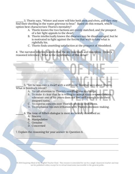 The Hobbit Chapter 16 Close Reading Analysis Worksheet For High School