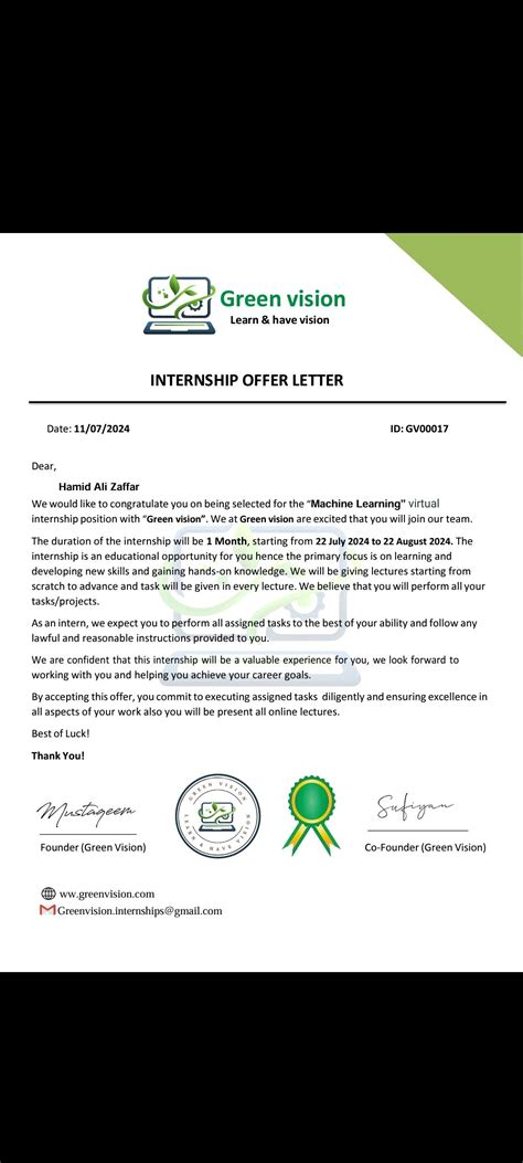 Engr Hamid Ali On Linkedin Greenvision Machinelearning Internship