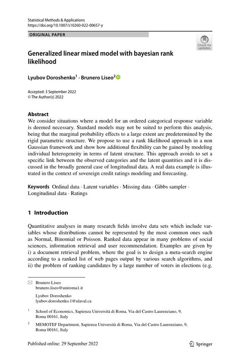 Pdf Generalized Linear Mixed Model With Bayesian Rank Likelihood