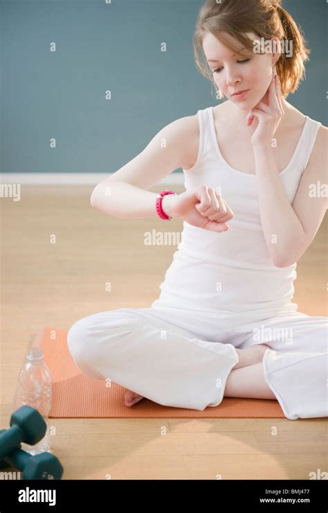 Woman Checking Her Pulse Stock Photo Alamy