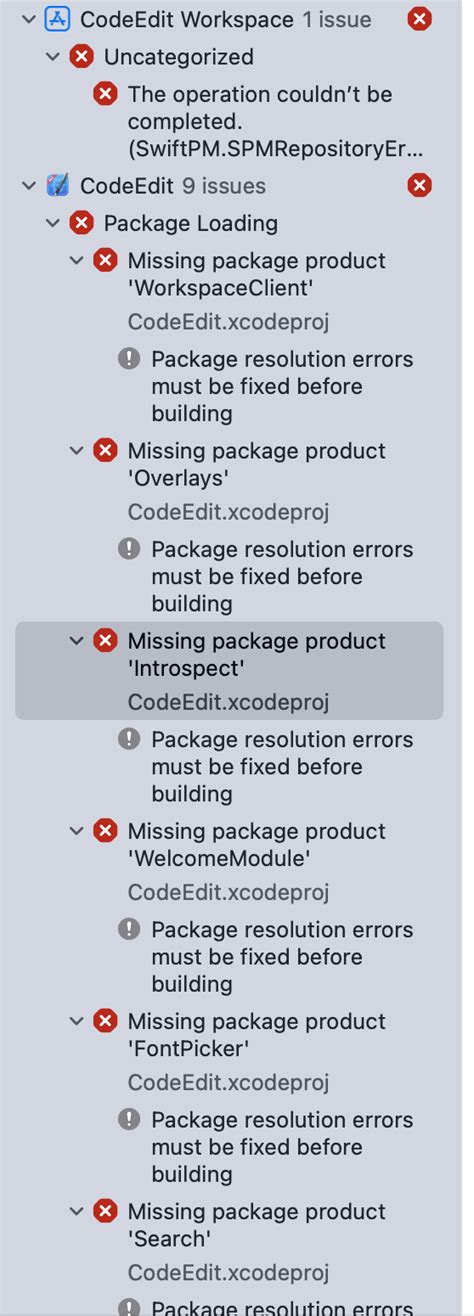 BUG Missing Package Product Issue CodeEditApp CodeEdit GitHub