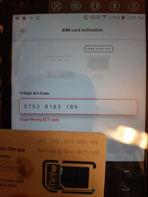 having an issue activating a sim for the 7 day trial act code coming