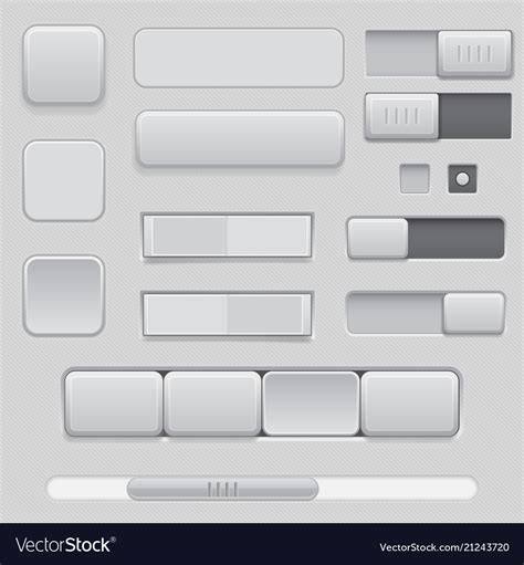 Gray Interface Buttons And Sliders 3d Set Of Ui Vector Image