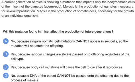 A Current Generation Of Mice Is Showing A Mutation That Impacts Only The Body Somatic Cells Of