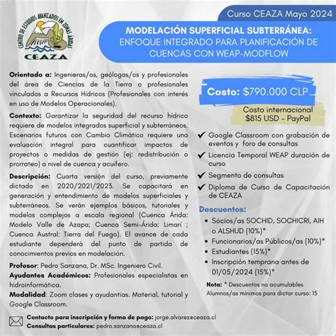 Curso Weap Modflow Versión 2024 Ceaza Sochid Sociedad Chilena De Ingeniería Hidráulica