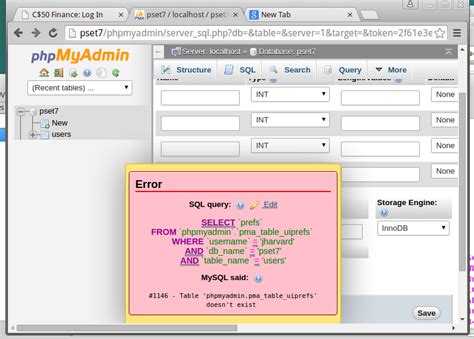 Pset PhpMyAdmin Errors On Loading Pset Sql CS Stack Exchange