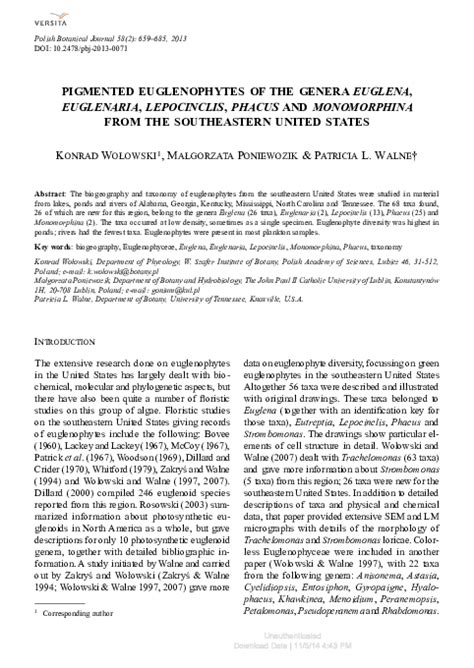 Pdf Pigmented Euglenophytes Of The Genera Euglena Euglenaria