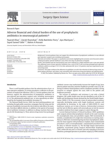 Pdf Adverse Financial And Clinical Burden Of The Use Of Prophylactic Antibiotics In