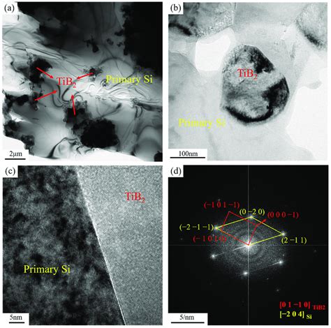 tem micrographs showing a the distribution of tib2 in the primary si
