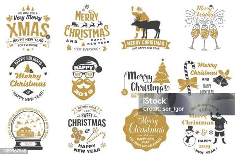 메리 크리스마스와 새 해 복 많이 받으세요 스탬프 스티커 크리스마스 공 산타 모자 사탕 매달려 눈송이 설정의 집합입니다 눈 냉동