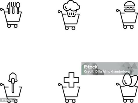 웹 사이트 앱 기사 상점 광고에 대한 현대 흑백 기호 편집 가능한 획 칼 붙이 컵 케이크 햄버거 삽 계란 쇼핑 카트의 의료 십자가의 아이콘으로 설정된 벡터 아이콘 가방에