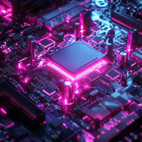 Closeup Of A Glowing Pink And Blue Cpu On A Motherboard Premium Ai Generated Image