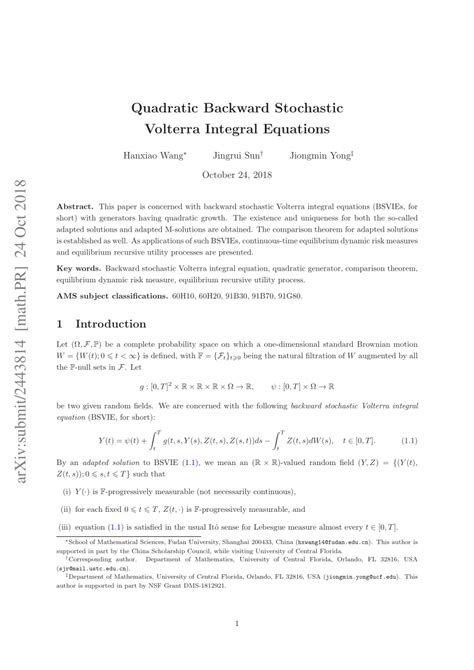 Pdf Quadratic Backward Stochastic Volterra Integral Equations