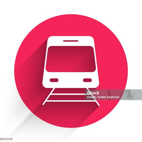 긴 그림자 배경으로 고립 된 흰색 기차 와 철도 아이콘 대중 교통 기호 지하철 열차 교통편 지하철 지하 빨간색 원 버튼입니다 벡터 고풍스런에 대한 스톡 벡터 아트 및 기타