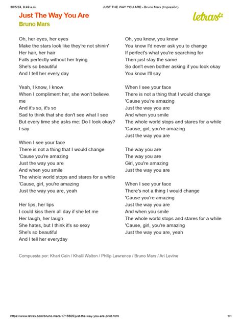 Just The Way You Are Bruno Mars Impresión Pdf