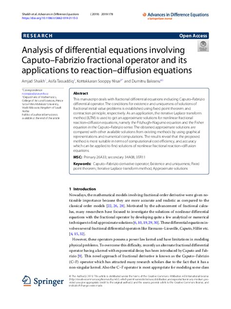 Pdf Analysis Of Differential Equations Involving Caputo Fabrizio Fractional Operator And Its