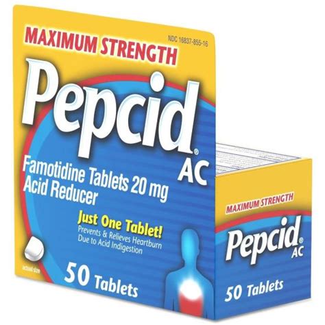 Pepcid Ac Famotidine Antacid Tablets Max Strength 20mg 50ct