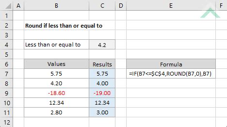 Round If Less Than Or Equal To Excel Exceldome