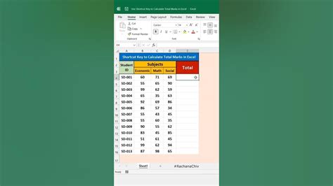Use Shortcut Key Of The Sum Function To Calculate Excel Exceltutorial