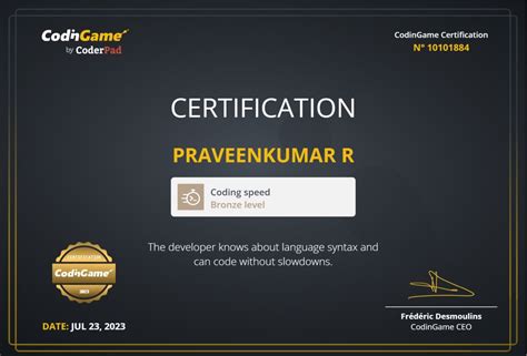 Praveenkumar Ramadass On Linkedin Codingame Codingskills Achievementunlocked