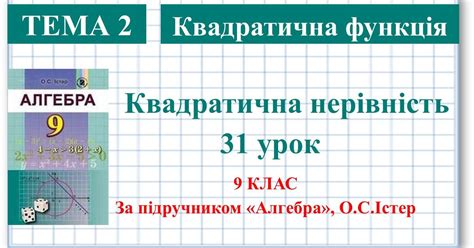 9 клас Алгебра Урок №31 Квадратна нерівність Презентація Алгебра