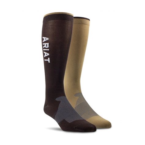 Ariat Womens Ariattek Essential Performance 2pk Socks Multi Brown