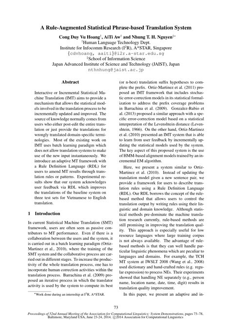 Pdf A Rule Augmented Statistical Phrase Based Translation System