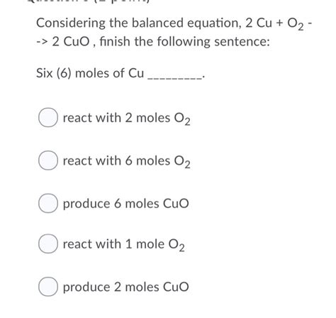 Solved Pd Considering The Balanced Equation 2 Cu O2 2