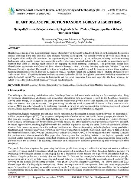 heart disease prediction random forest algorithms pdf