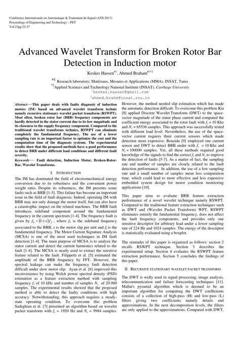Pdf Advanced Wavelet Transform For Broken Rotor Bar Detection In