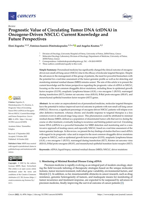 Pdf Prognostic Value Of Circulating Tumor Dna Ctdna In Oncogene