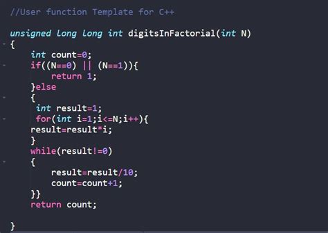 c count digit of factorial of a large digit two digit number or more