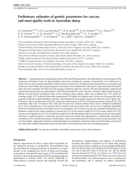 Pdf Preliminary Estimates Of Genetic Parameters For Carcass And Meat